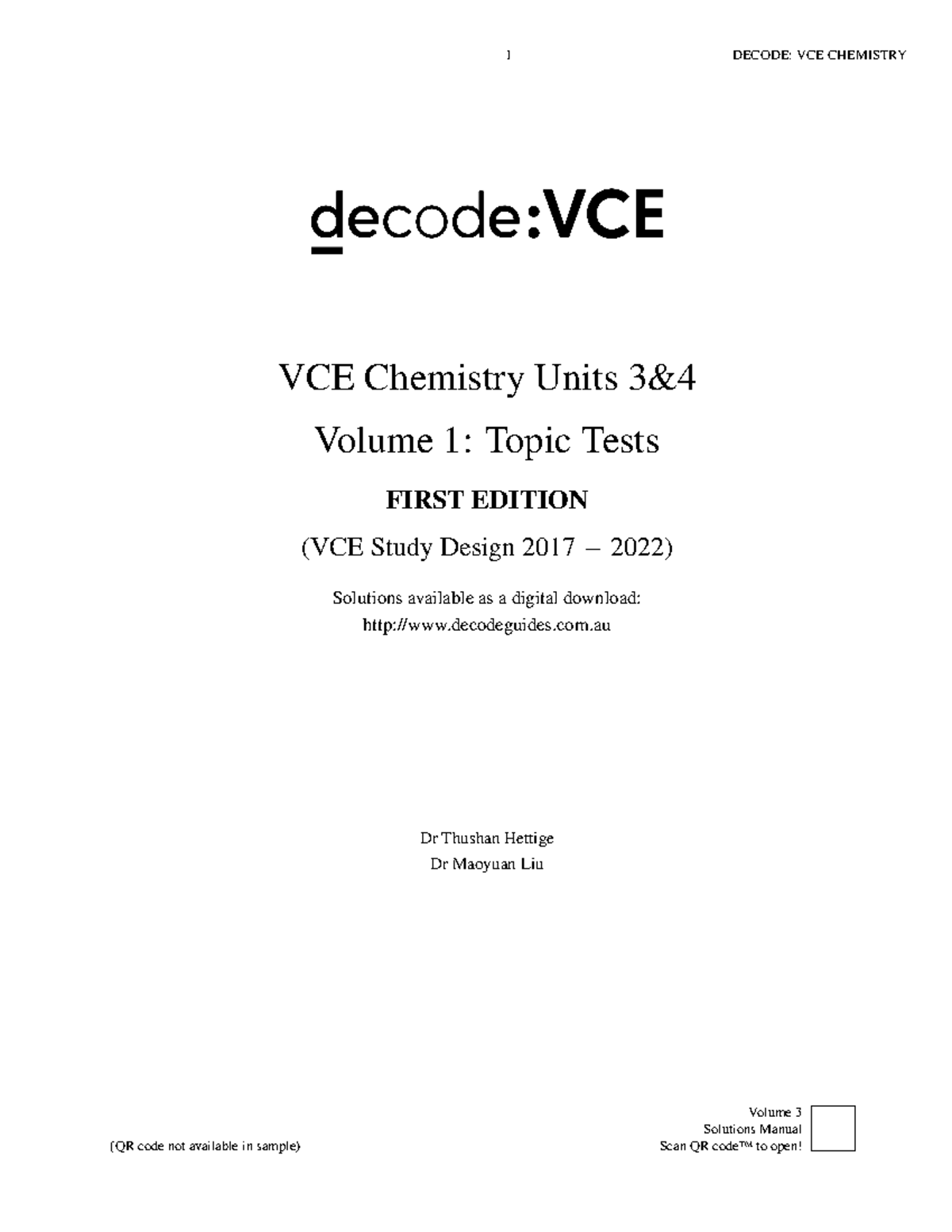 Vce chemistry sample - Lecture notes 6 - VCE Chemistry Units 3& Volume ...