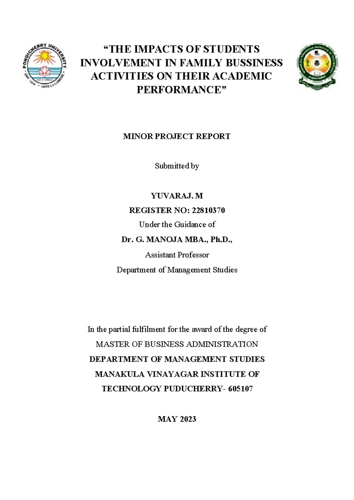 Freelance Final - Just use it as a sample - “THE IMPACTS OF STUDENTS ...