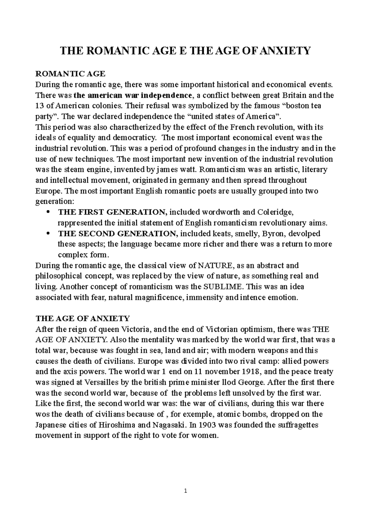 THE Romantic AGE E THE AGE OF Anxiety - THE ROMANTIC AGE E THE AGE OF ...