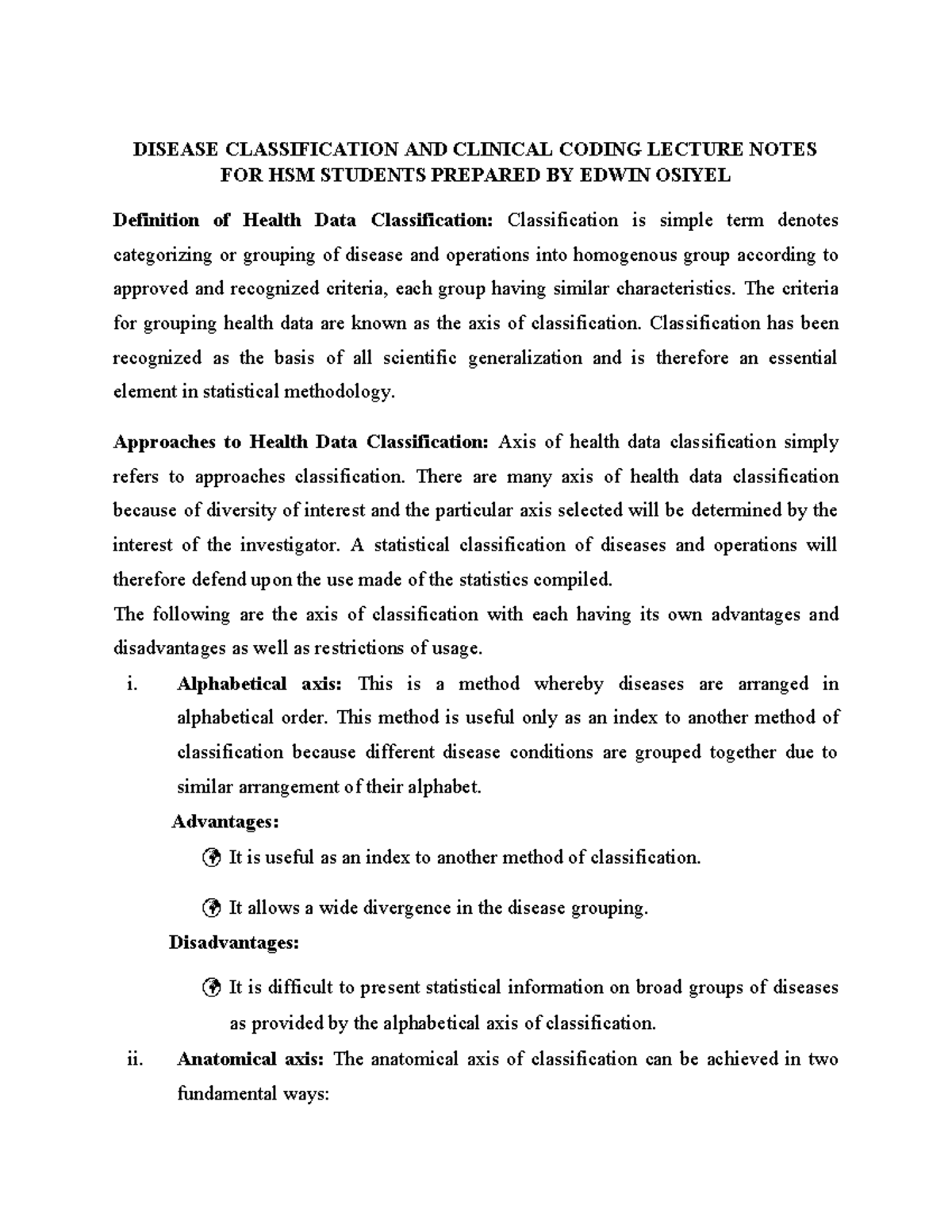 Clinical Coding Lecture Notes Disease Classification And Clinical Coding Lecture Notes For