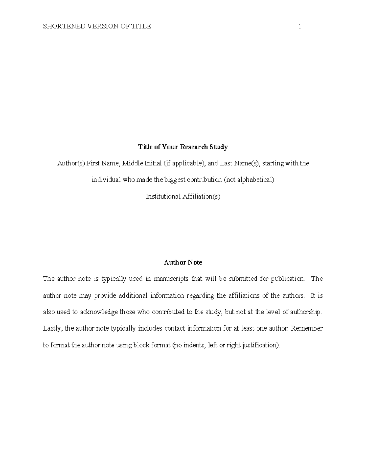 Full Professional Paper - APA Format Template revised 2024 - Title of ...