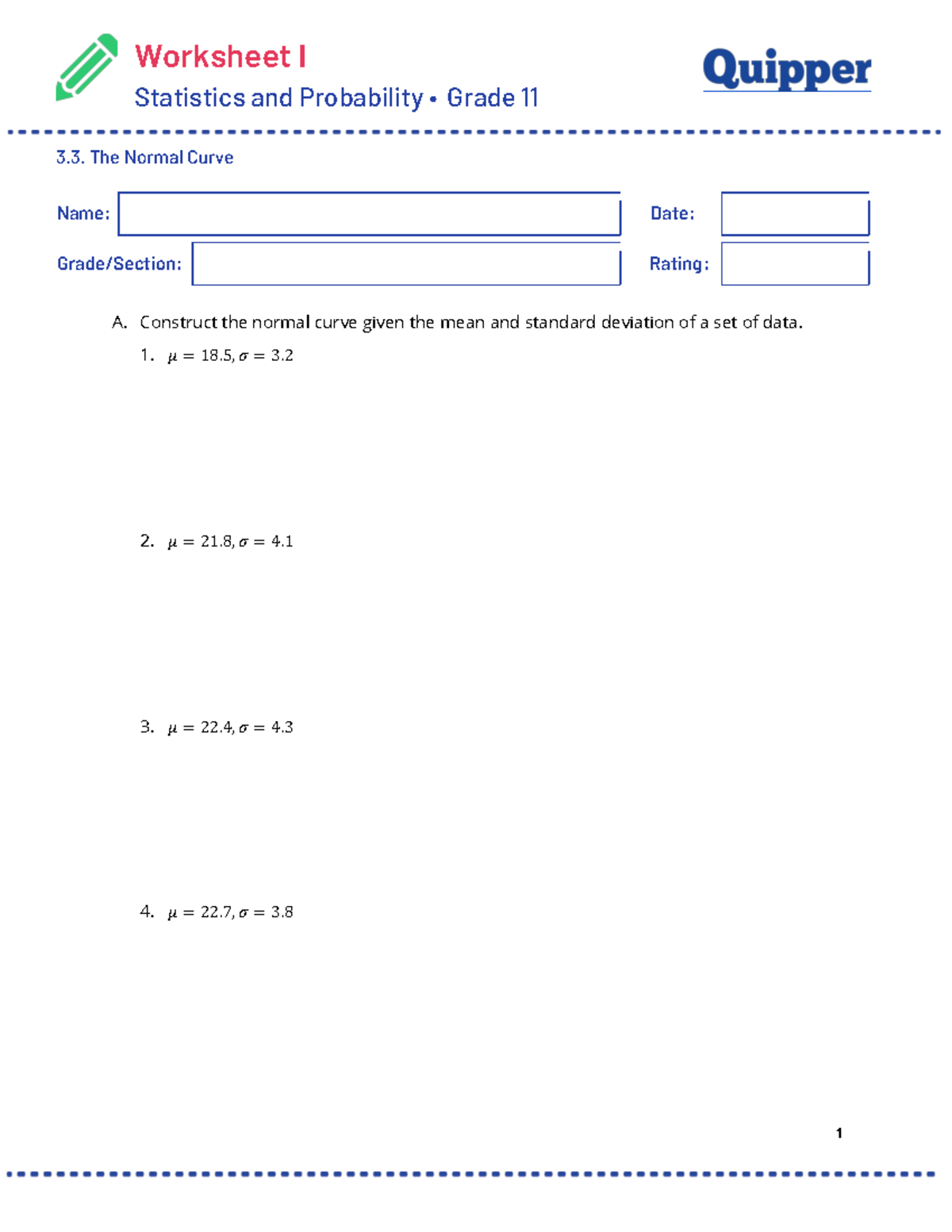 ME SP 11 Q3 0303 WS1 - assignment - Statistics and Probability - Worksheet I Statistics and ...