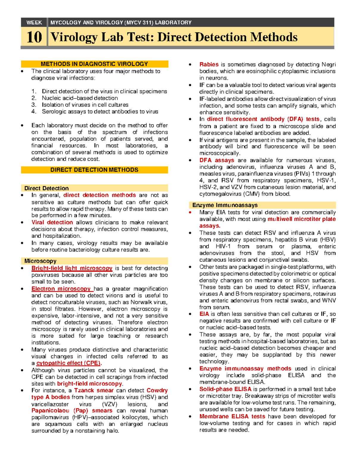 MYCV LAB WK10 Virology-LAB-TEST- Direct- Detection- Methods - METHODS ...