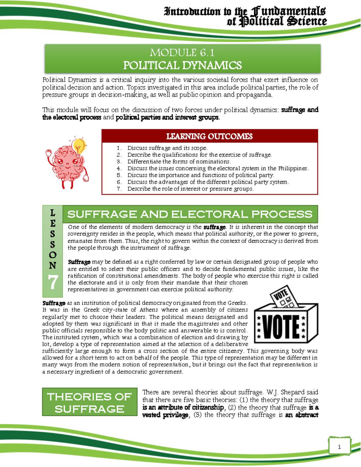 Module 6 - Summary - of Political Science LEARNING OUTCOMES Discuss ...
