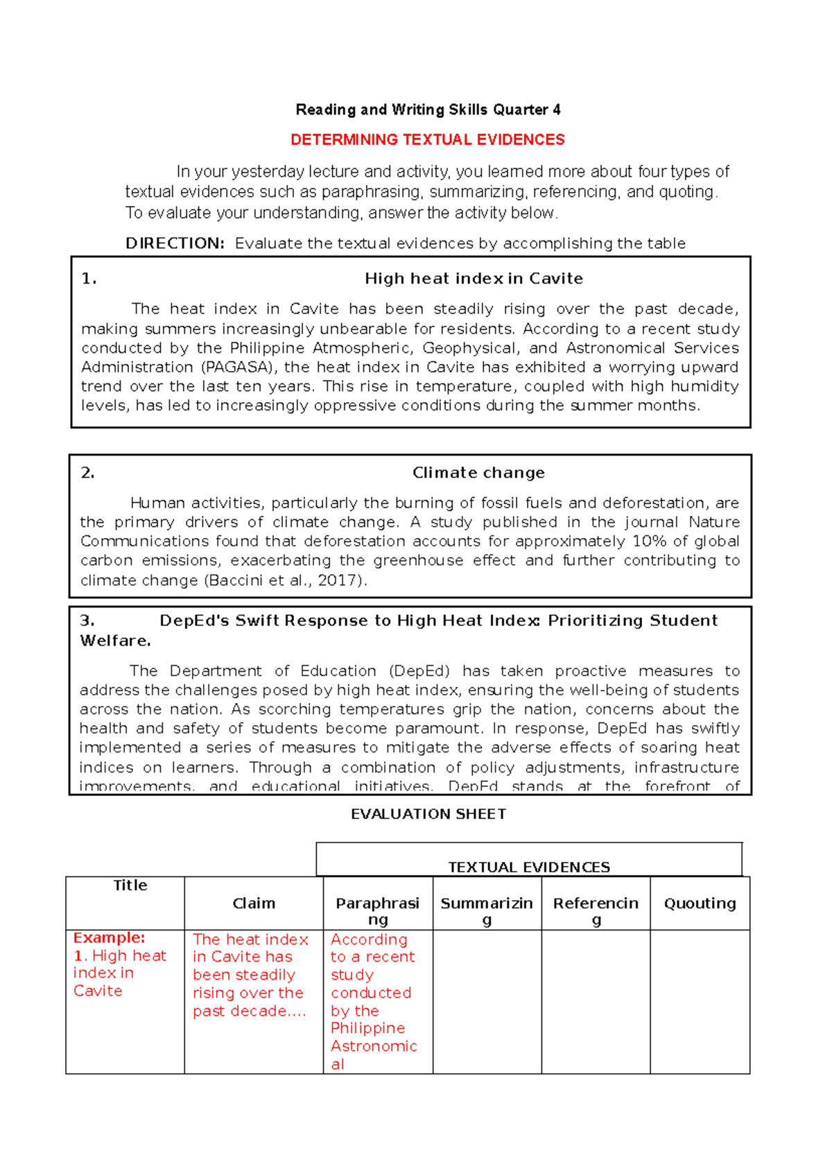 RWS-Permormance task evidences - Reading and Writing Skills Quarter 4 ...