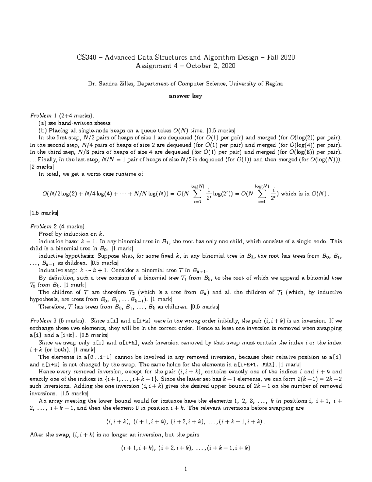 04answer Key Merged - Assignment for students - CS340 – Advanced Data Structures and Algorithm ...