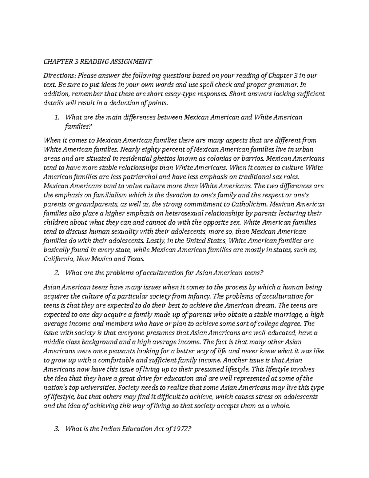 Assignment 3 - Professor Gannon - CHAPTER 3 READING ASSIGNMENT ...