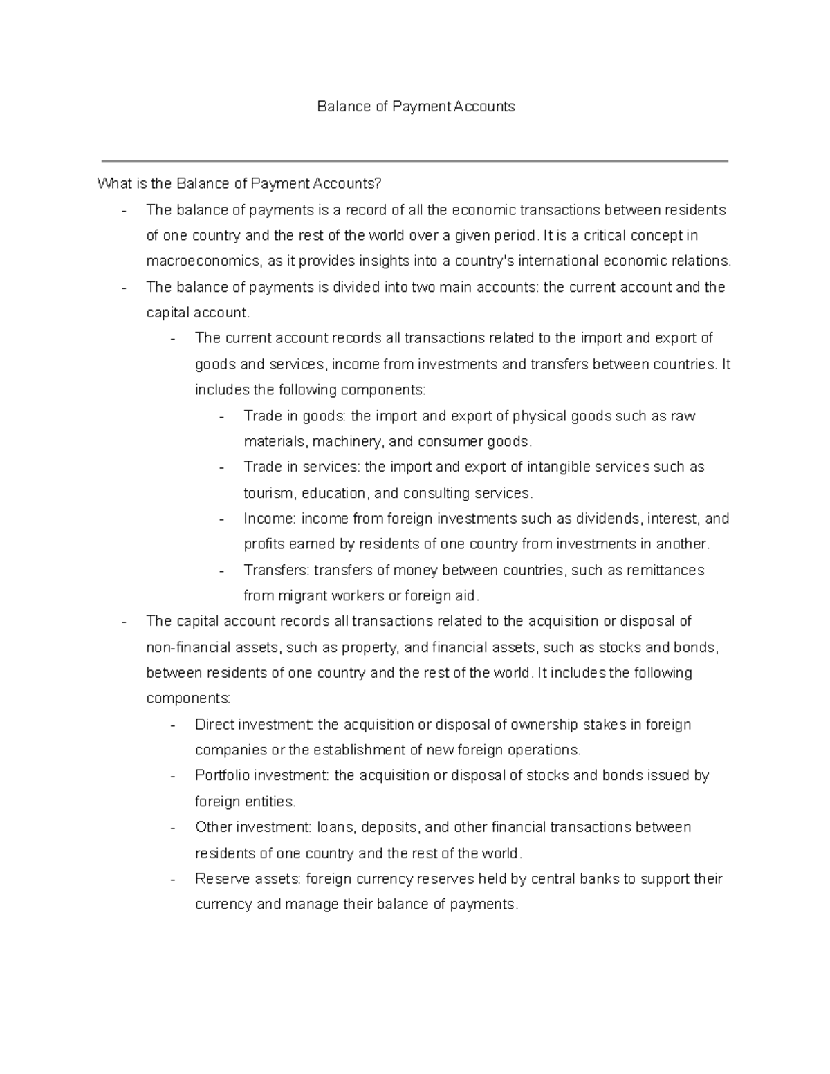 ECO 100 Balance of Payment Accounts - Balance of Payment Accounts What ...