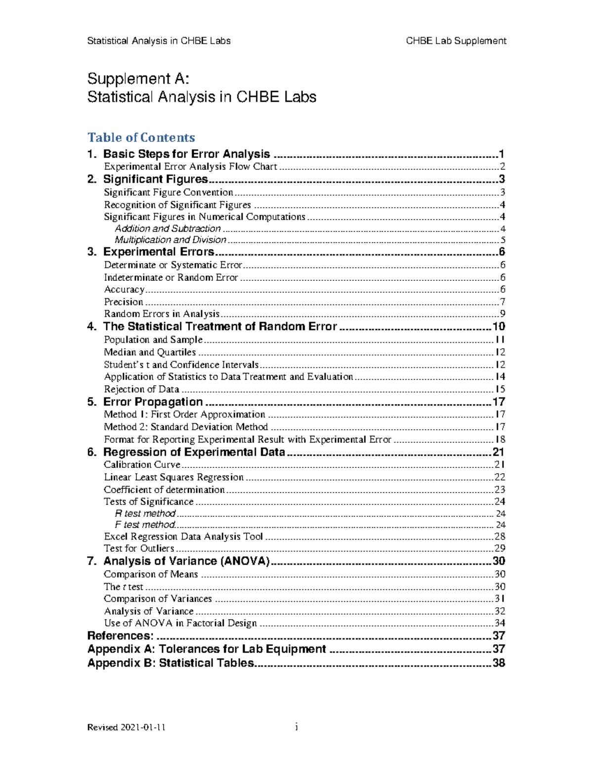 Stats Analysis Jan2021 - Revised 2021-01-11 i Supplement A: Statistical Analysis in CHBE Labs 1 ...