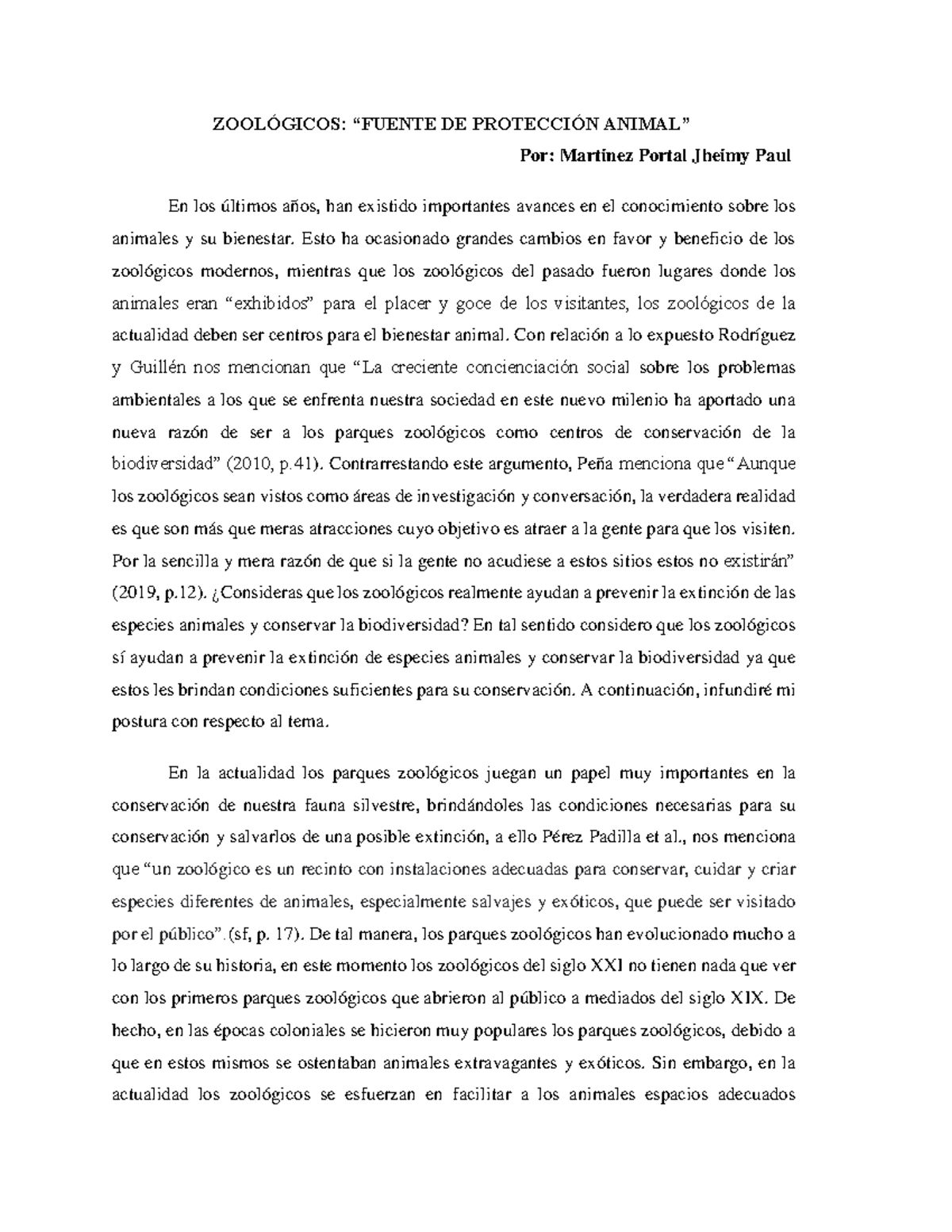 Ensayo Academico- Martinez Portal - ZOOLÓGICOS: “FUENTE DE PROTECCIÓN ...