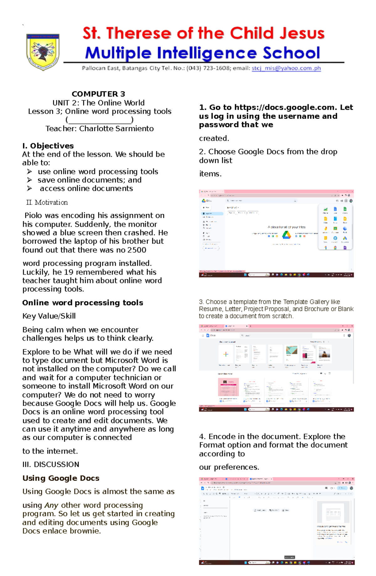 Q2 Lesson Plan Computer 3 - ` COMPUTER 3 UNIT 2: The Online World ...