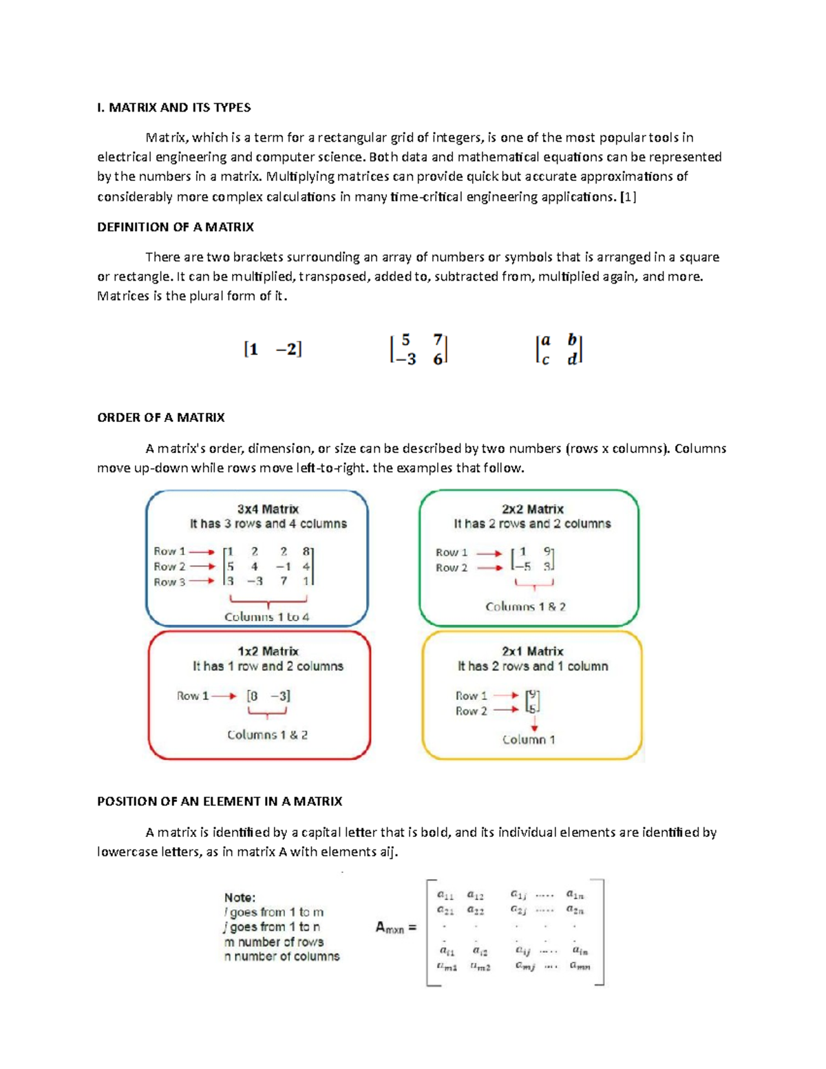Matrix AND ITS Types - I. MATRIX AND ITS TYPES Matrix, which is a term ...