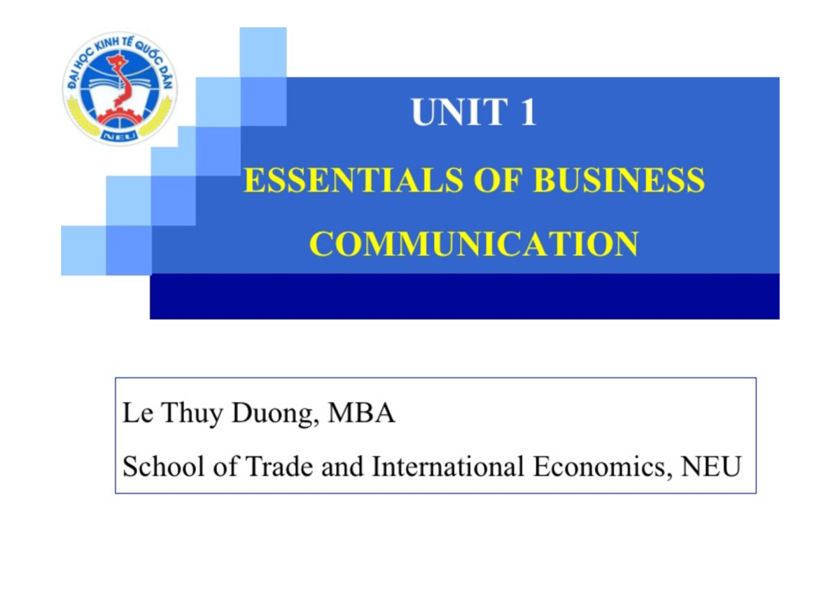 Unit 1 - Essentials of Business Communication - Business Communication ...