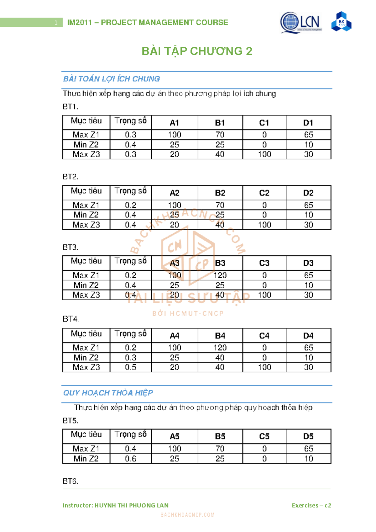 QLDA - BTC2.pdf-1 - egd - Instructor: HUYNH THI PHUONG LAN Exercises – c 1 IM2011 – PROJECT ...