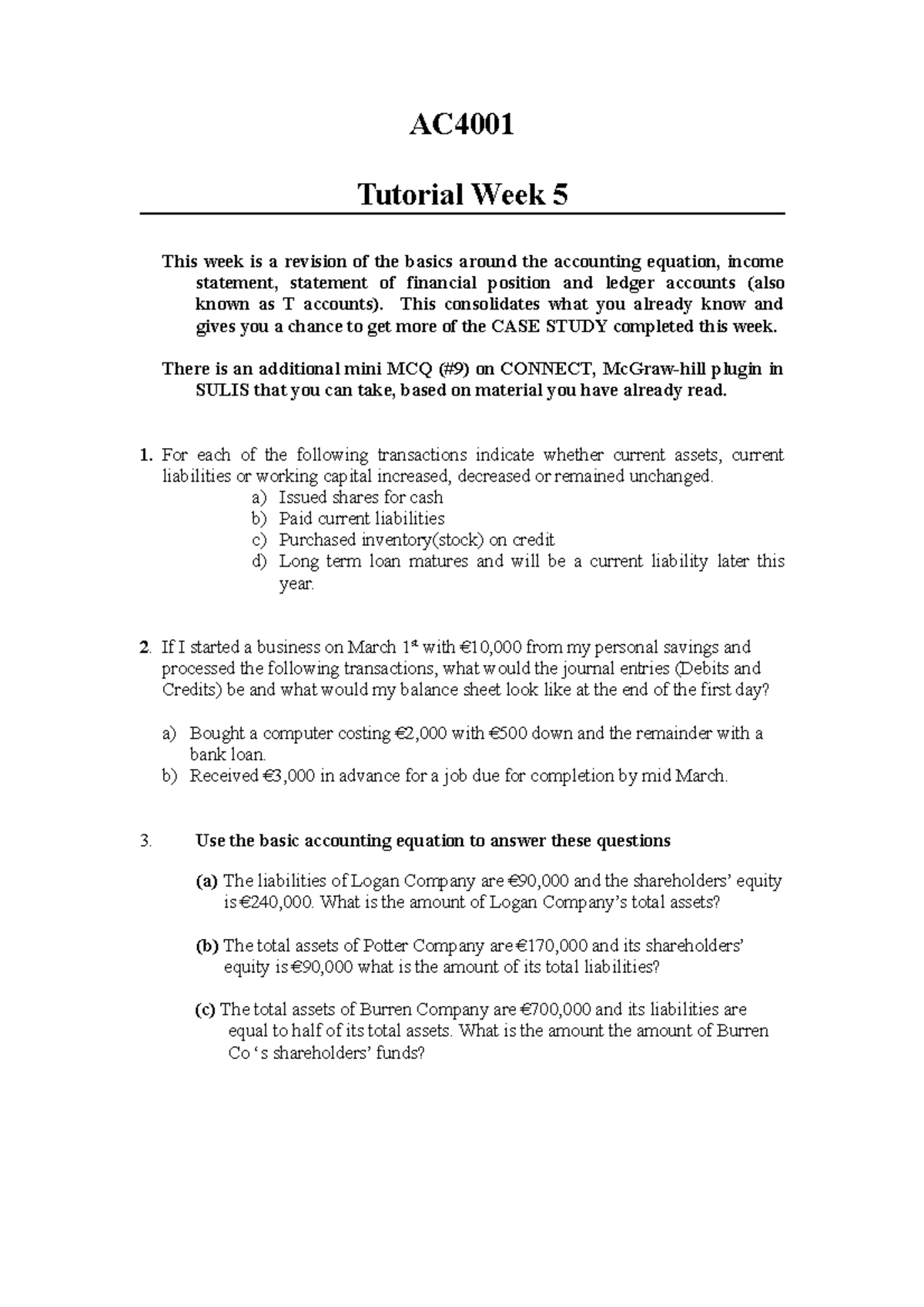 Tutorial Week 5 Recap Questions - AC4001 Tutorial Week 5 This week is a ...