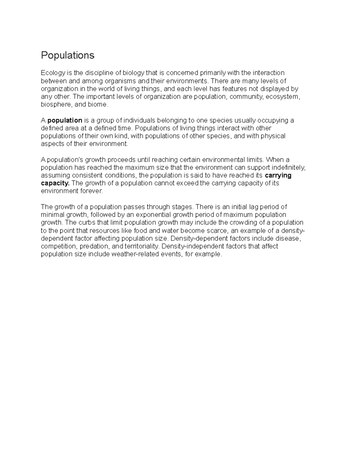 Populations - notes - Populations Ecology is the discipline of biology ...