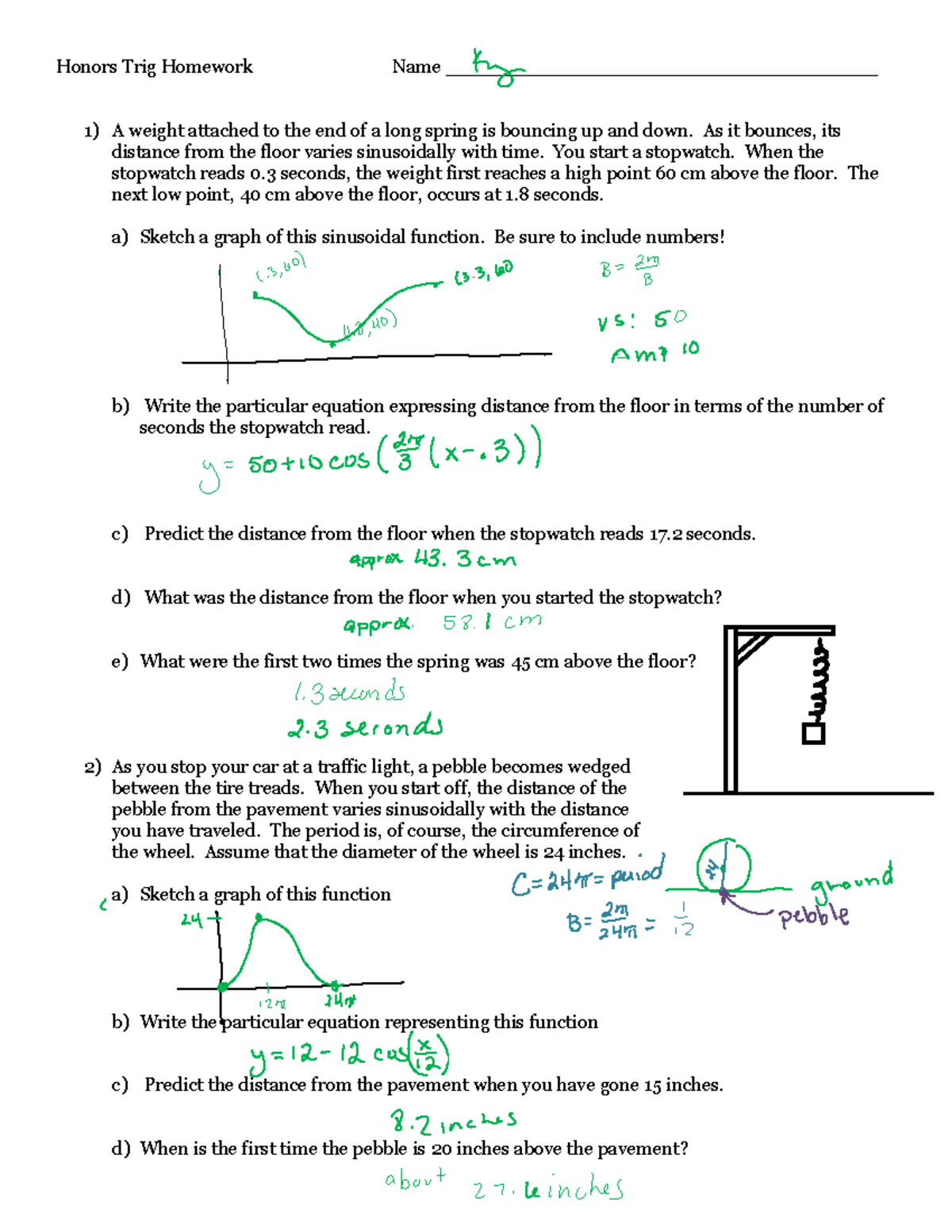 6 - This a a trigonometry answer key - Honors Trig Homework Name - Studocu