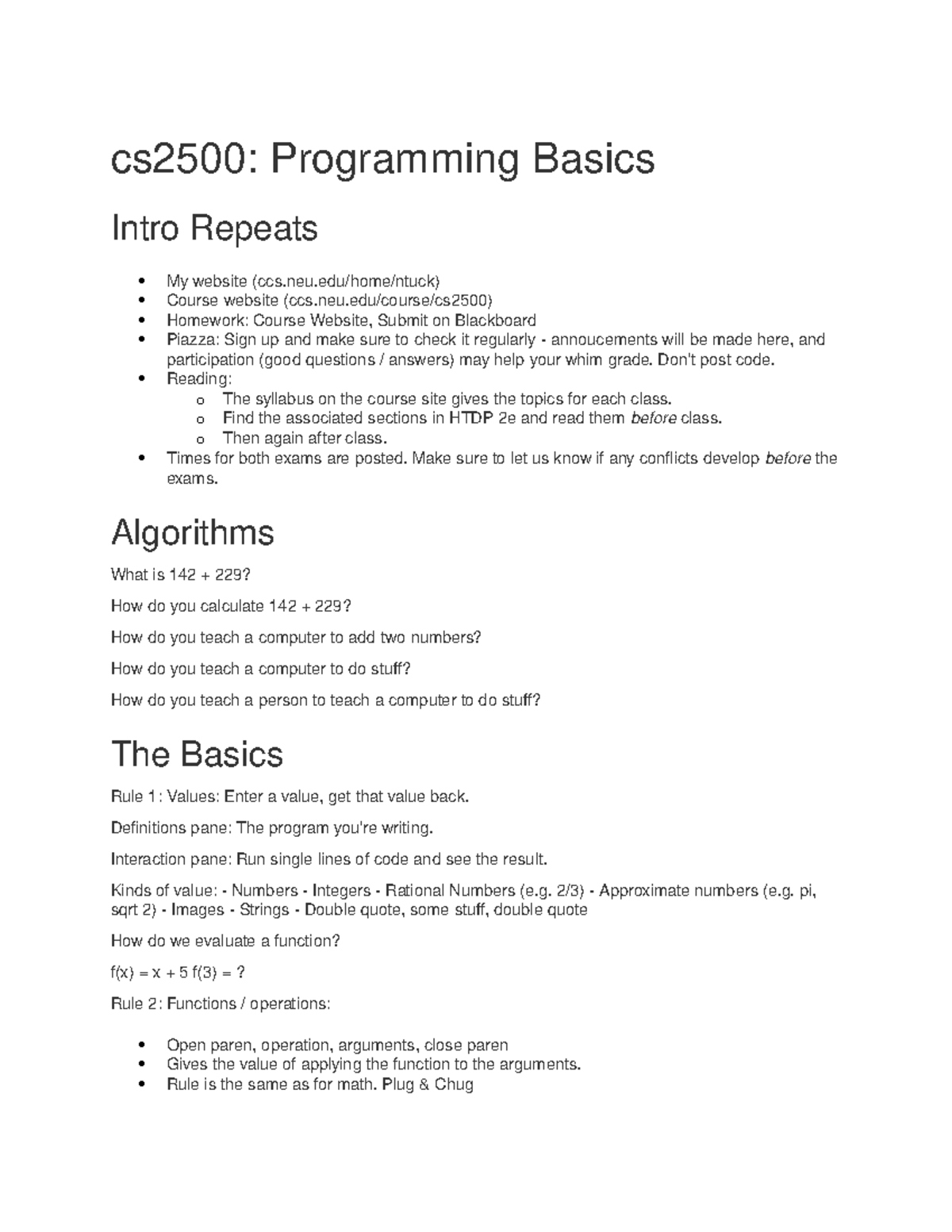 CS 2500 2017 notes 2 - cs2500: Programming Basics Intro Repeats My ...