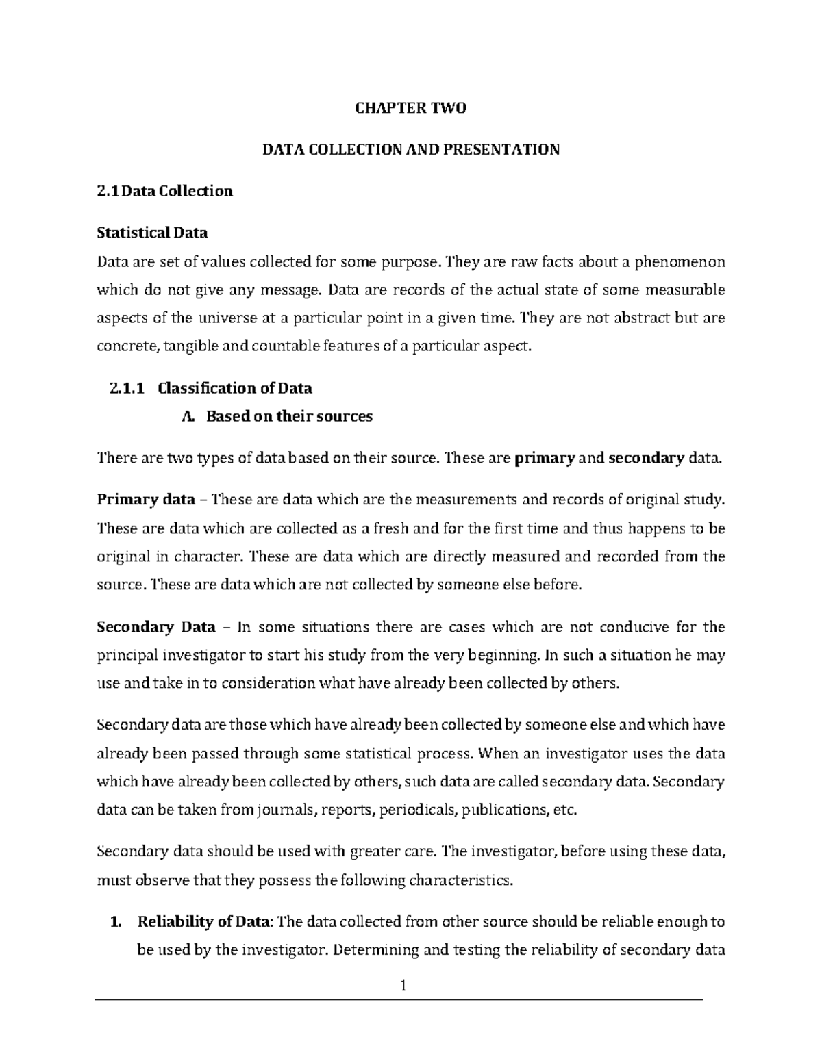 Chapter TWO= stat I - Statistics - CHAPTER TWO DATA COLLECTION AND PRESENTATION 2 Data ...