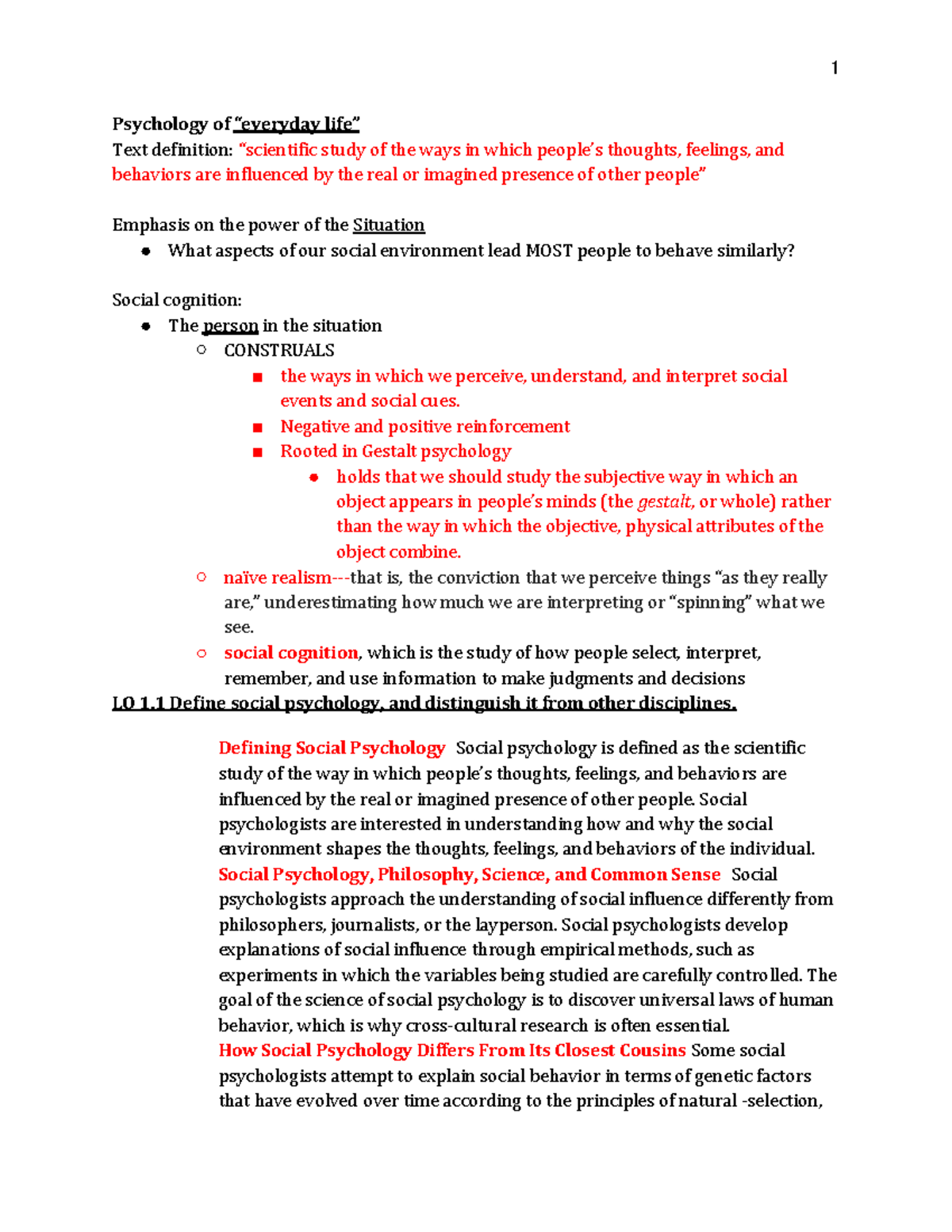 Social Psych Notes -2 - Psychology of “everyday life” Text definition ...