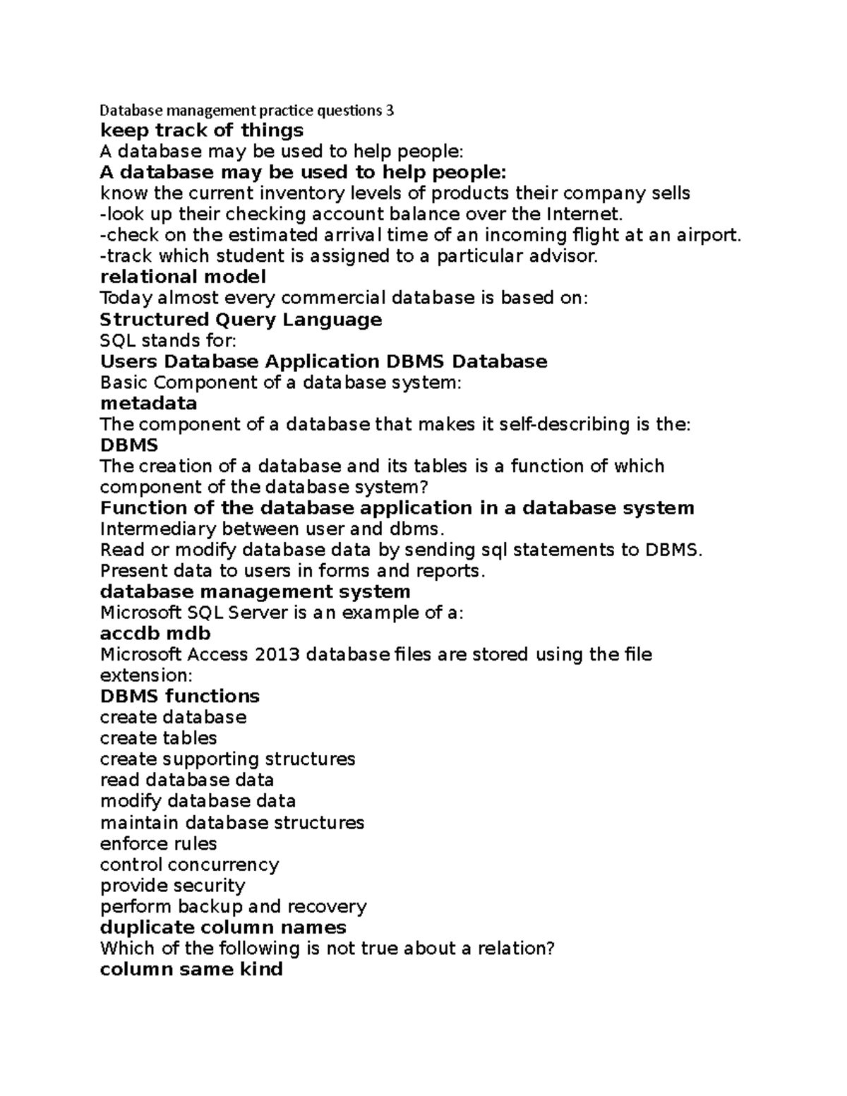 Database Management Practice Questions 3 Check On The Estimated Arrival Time Of An Incoming