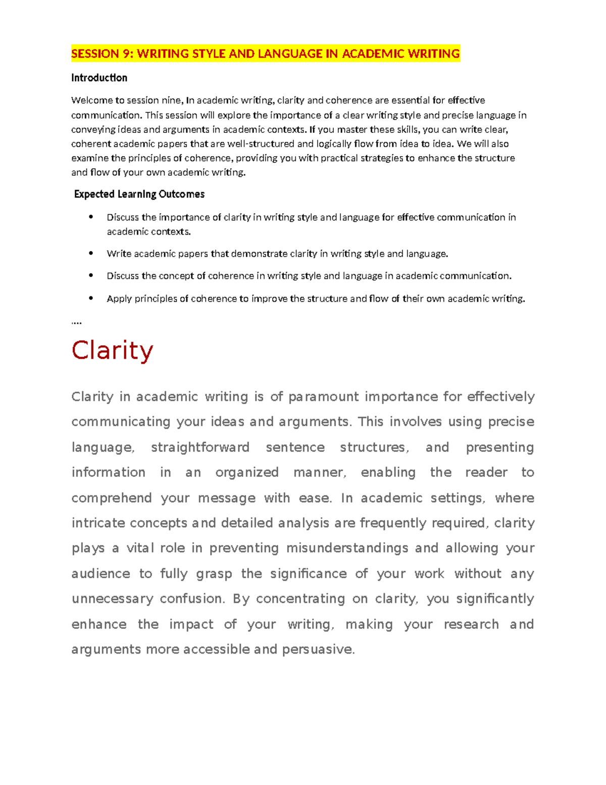Session 9 - Writing Style and Language in academic writing - SESSION 9 ...