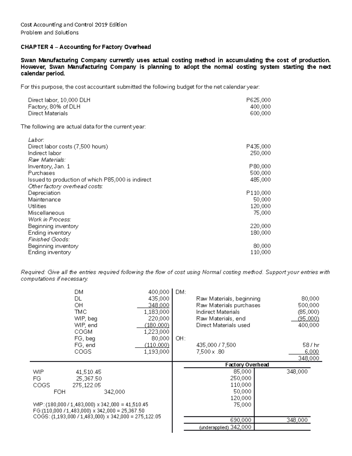 CH 4 Problems and Solutions Cost Accounting Book - Problem and ...