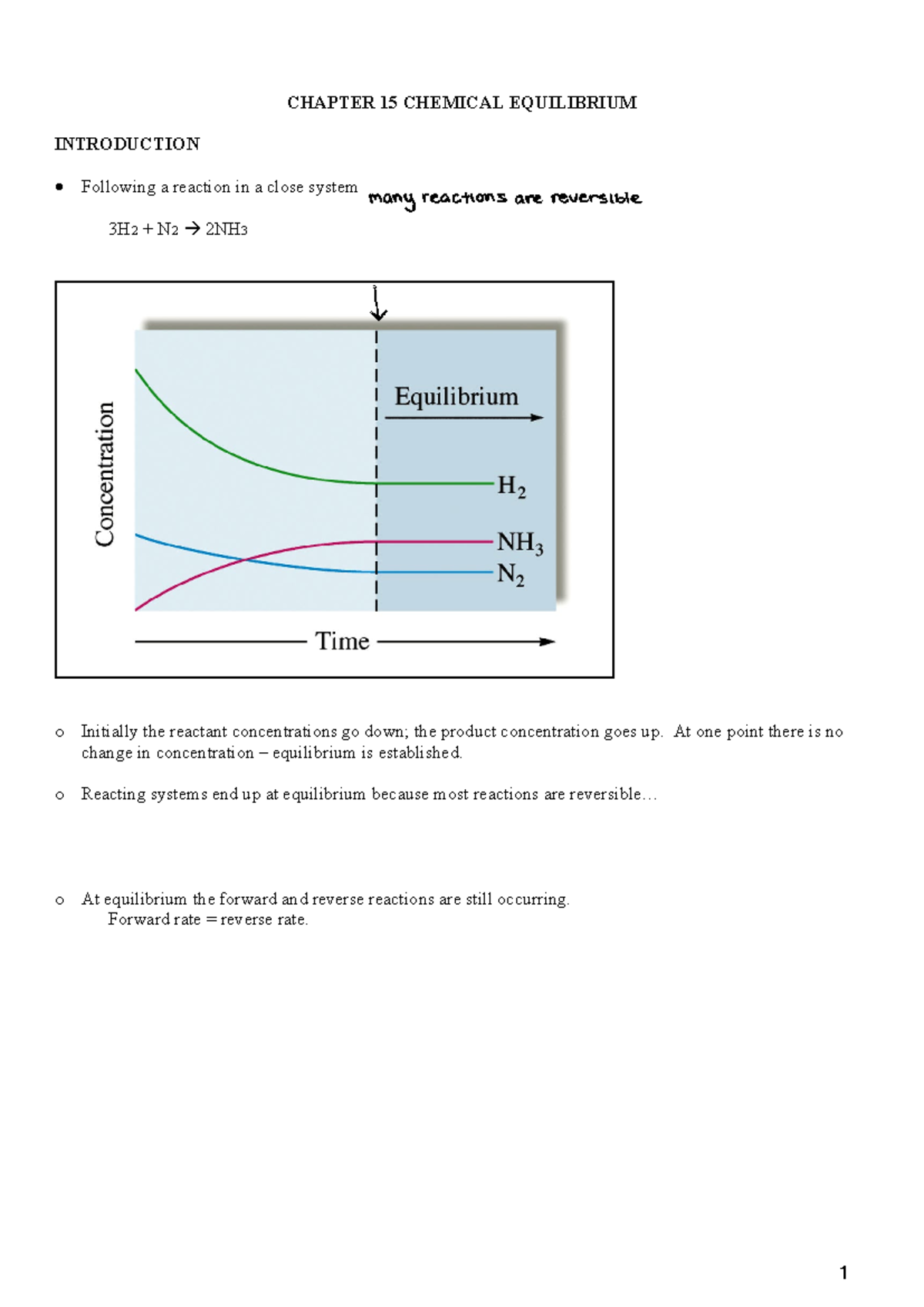 Chapter 15 Lecture Notes - CHAPTER 15 CHEMICAL EQUILIBRIUM INTRODUCTION ...