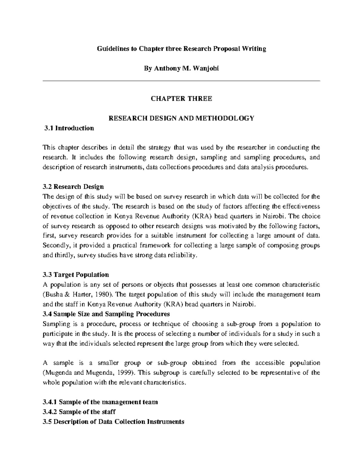 Wanjohi guidelines to chapter three research proposal writing ...
