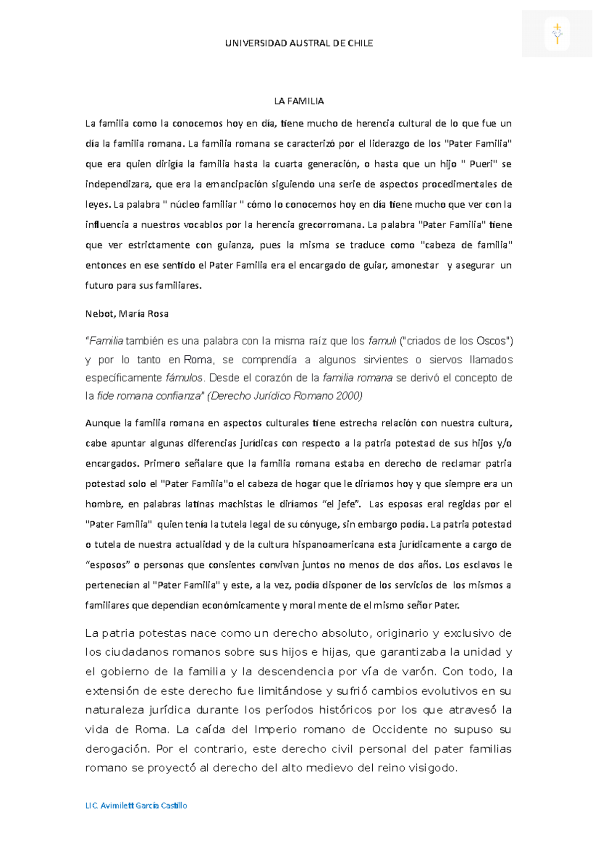 Ensayo LA Familia - UNIVERSIDAD AUSTRAL DE CHILE LA FAMILIA La familia ...