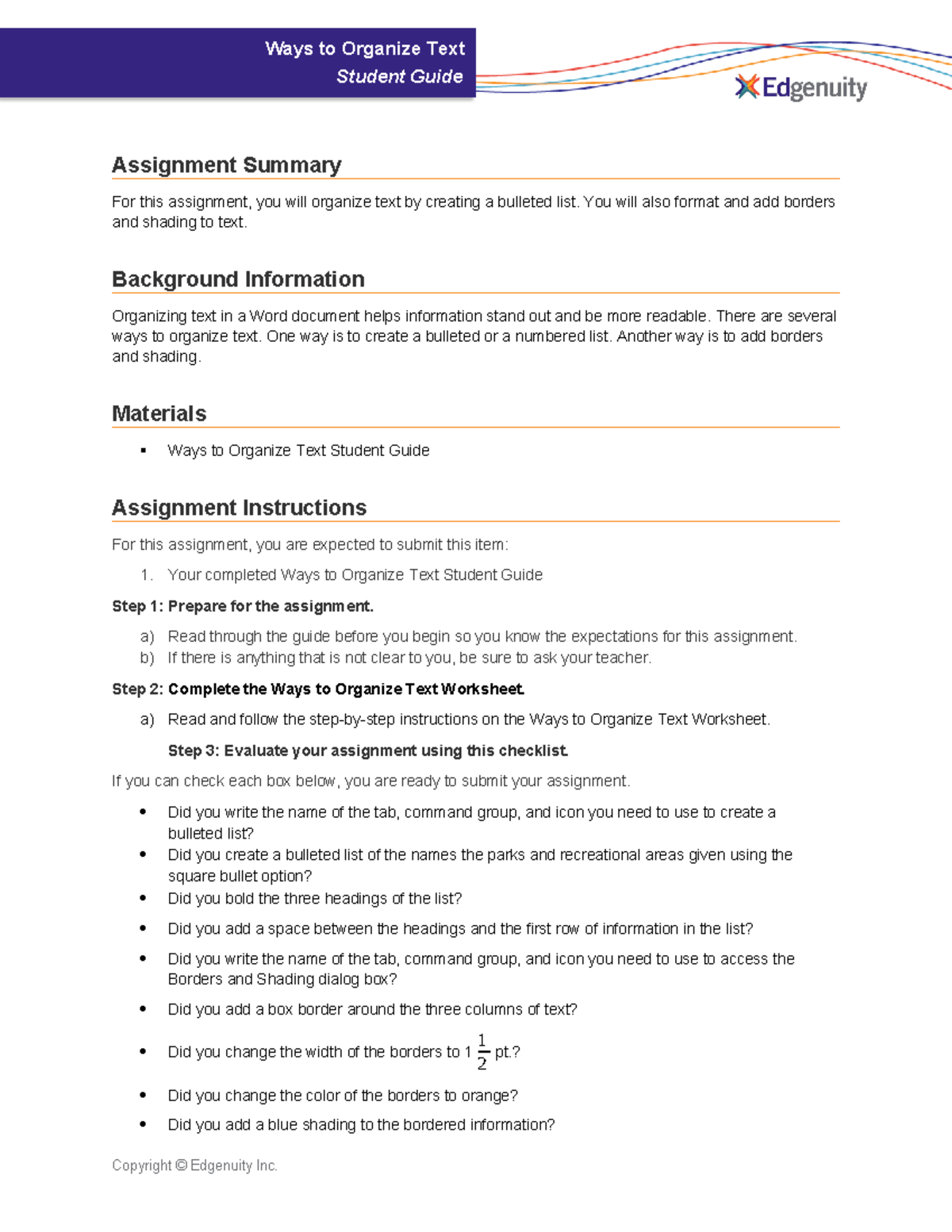 Project-Ways to Organize Text-Student Guide - Ways to Organize Text ...