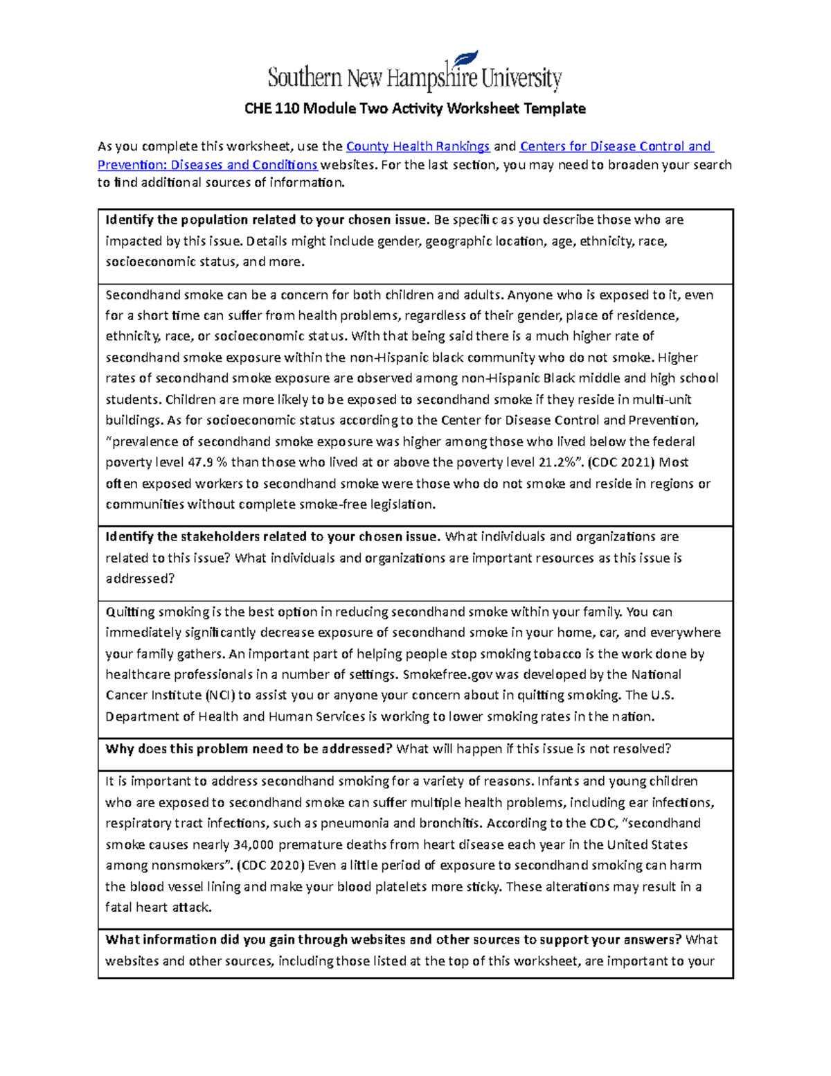 2-2 mini needs assessment - CHE 110 Module Two Activity Worksheet ...