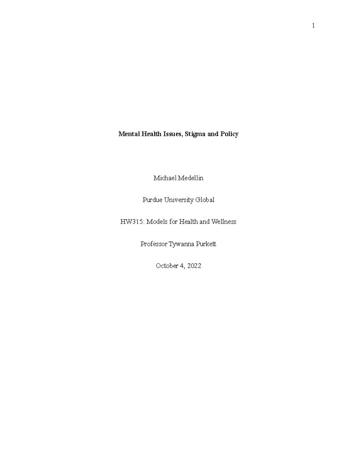 Medellin Unit 6 Mental Health Essay Assignment - Mental Health Issues ...