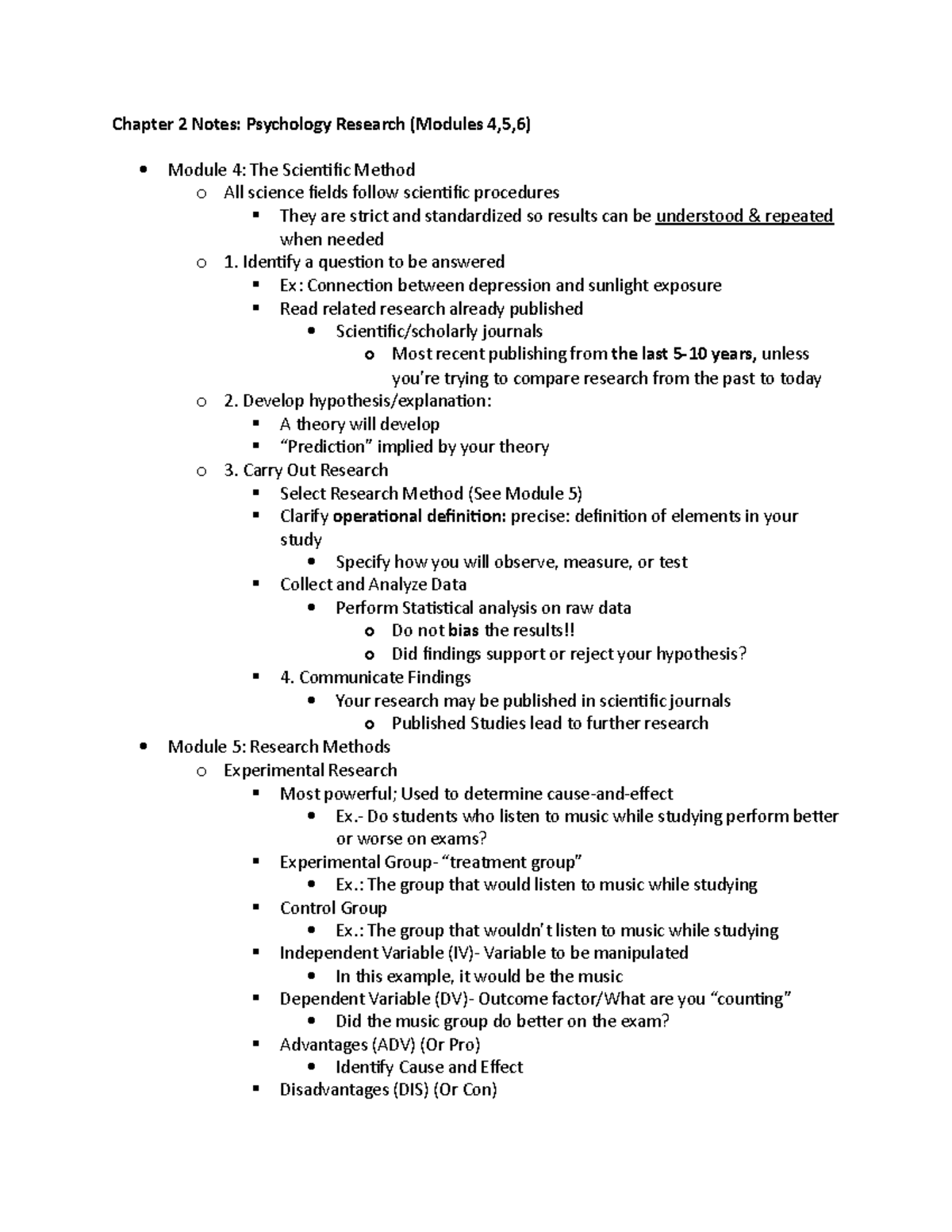 Chapter 2: Psychology Research - Chapter 2 Notes: Psychology Research ...