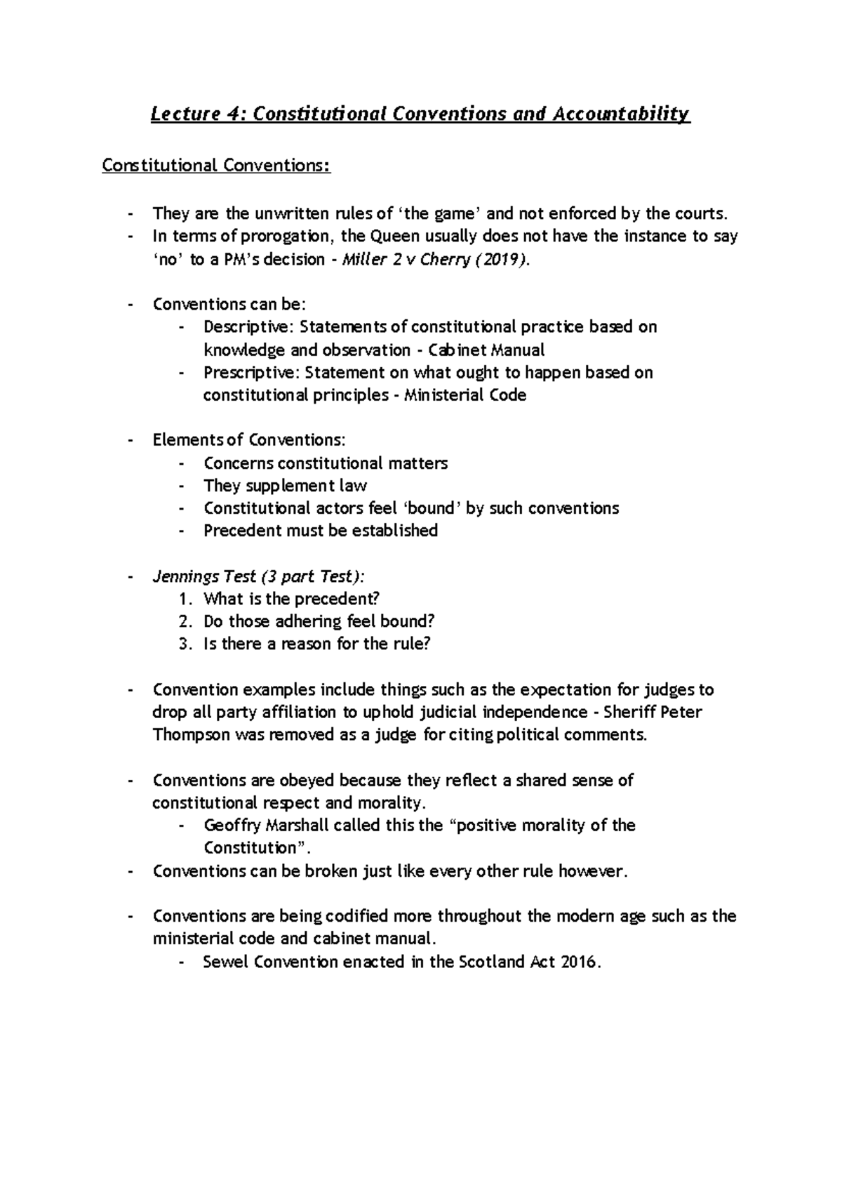 Lecture 4 Constitutional Conventions and Accountability - Lecture 4 ...