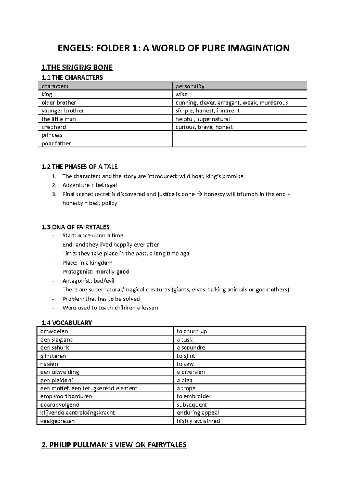 Engels - ENGELS: FOLDER 1: A WORLD OF PURE IMAGINATION 1 SINGING BONE 1 THE CHARACTERS ...
