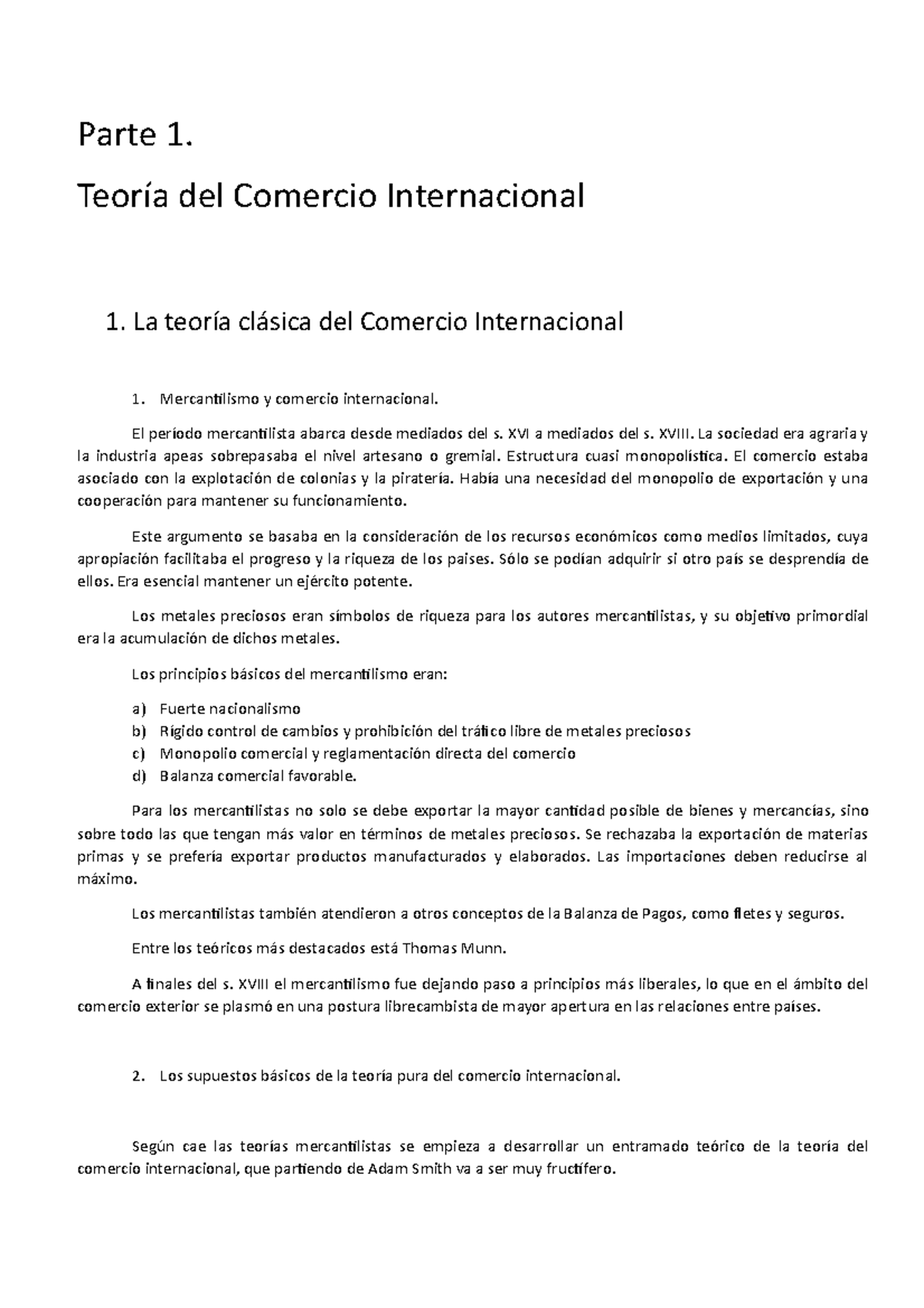 Parte 1-El Comercio internacional - Parte 1. Teoría del Comercio Internacional 1. La teoría ...