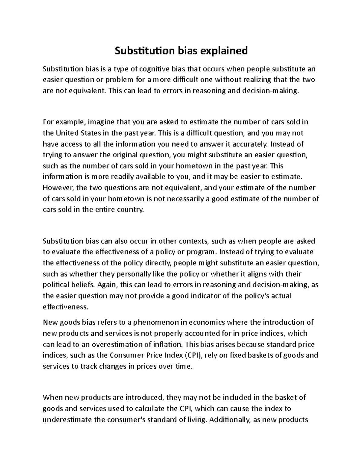 Substitution bias explained - Substitution bias explained Substitution ...