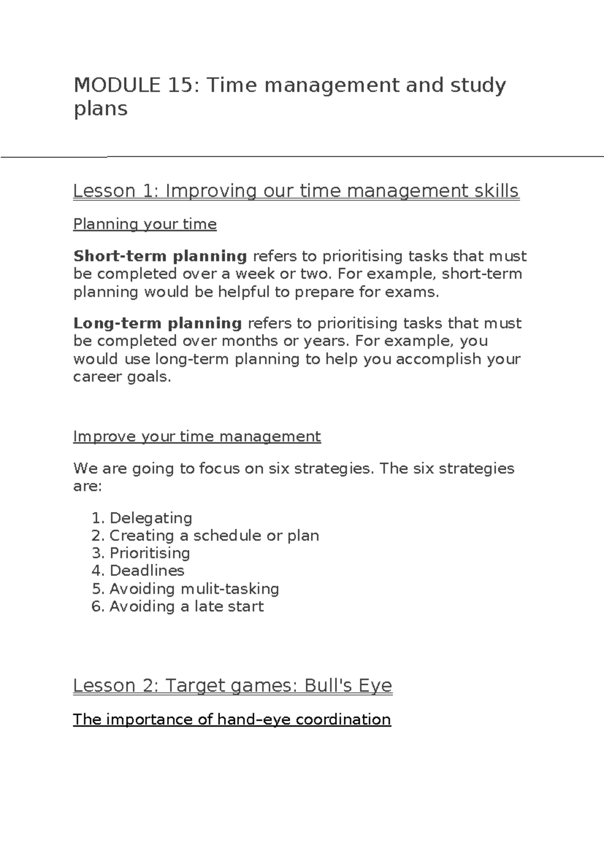 Module 15- Time management and study plans - MODULE 15: Time management ...