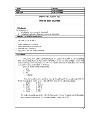 Laboratory Activity 03 Setting Up Drawing Environment - 1 Course: Section: Name: Date Performed ...