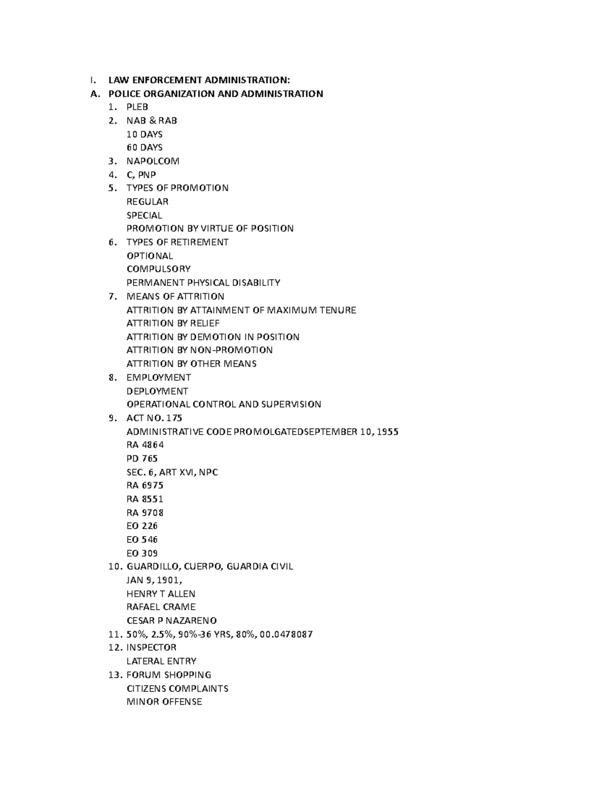 Lecture note in LAW Enforcement Administration - I. LAW ENFORCEMENT ...