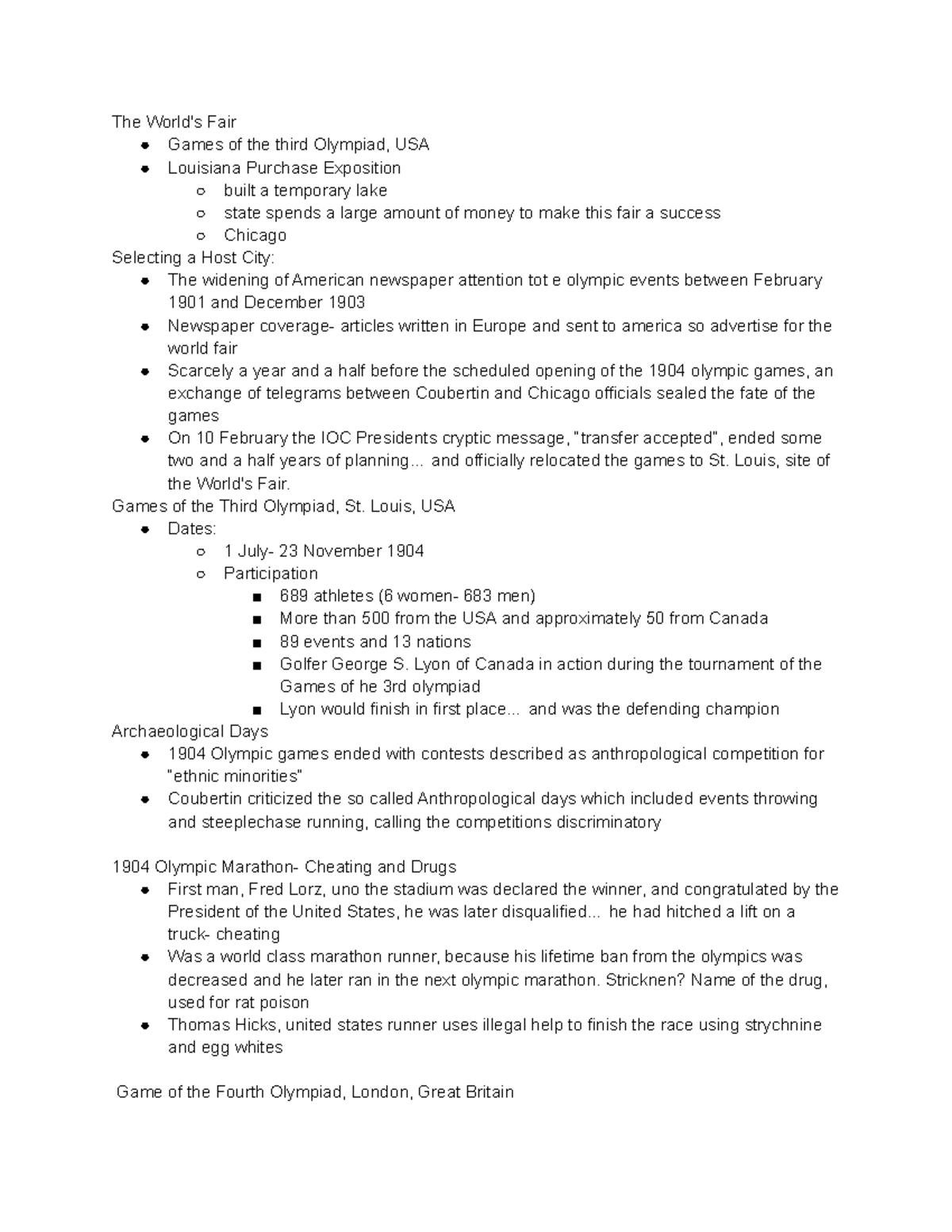 Olympics - Lecture notes for class in History/Pers. with Professor ...