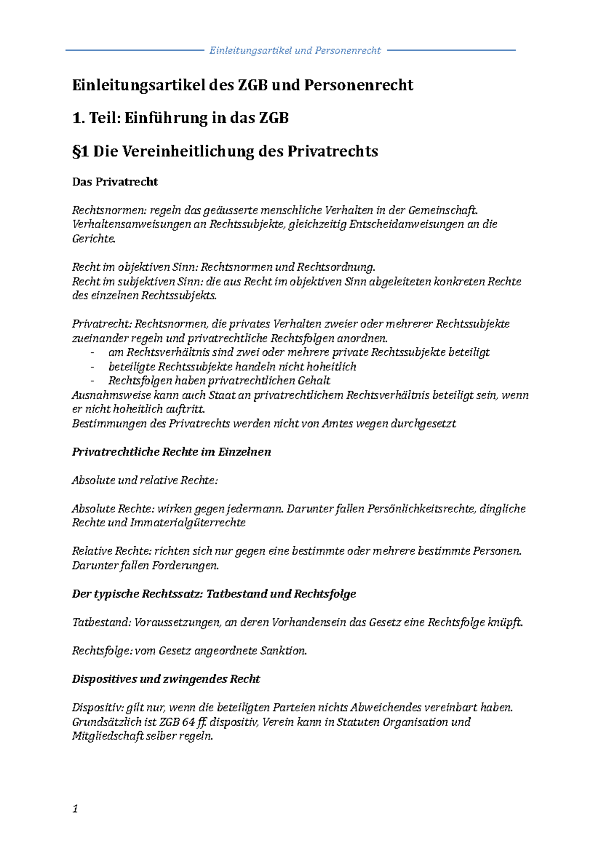 Einleitungsartikel:Personenrecht - Einleitungsartikel des ZGB und ...