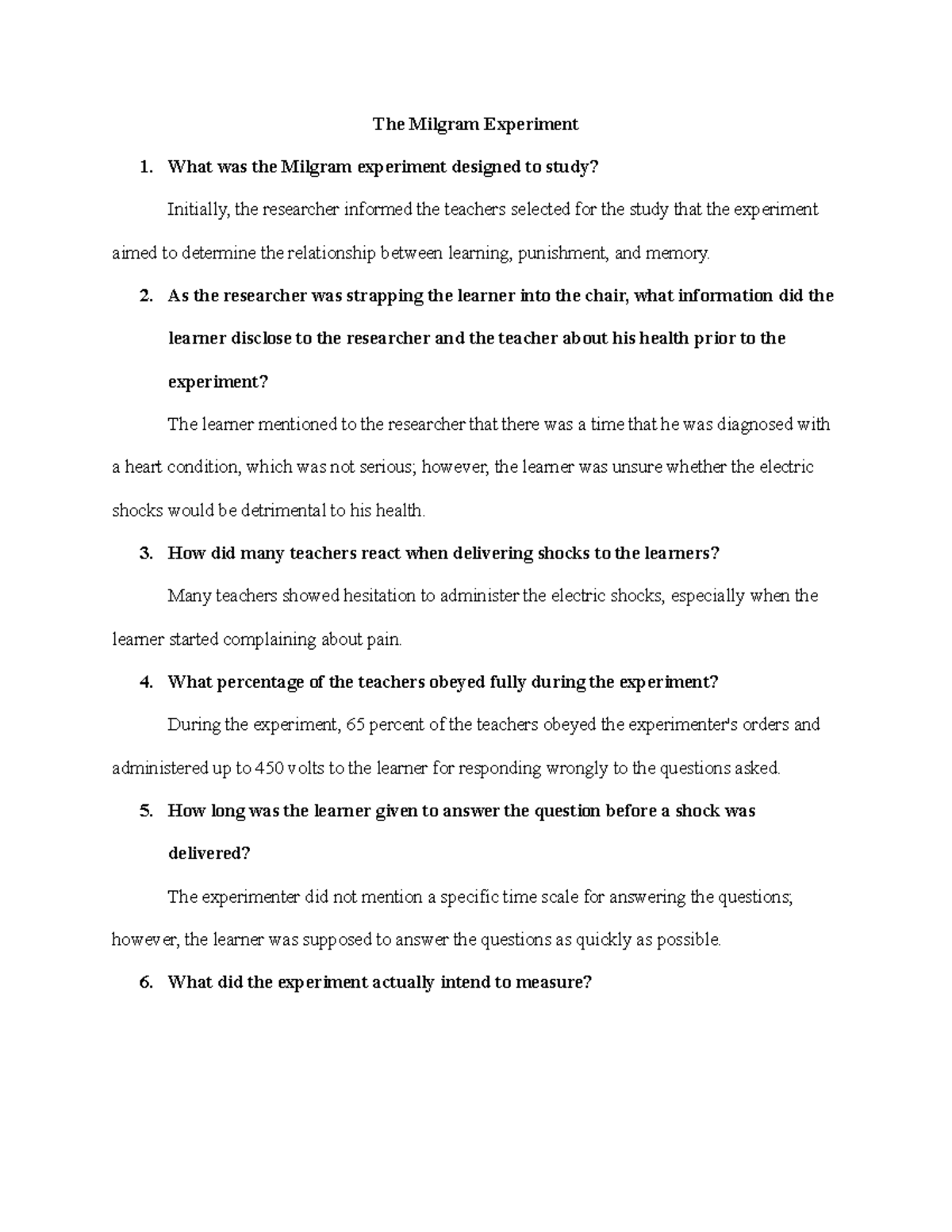 The Milgram Experiment - As the researcher was strapping the learner ...
