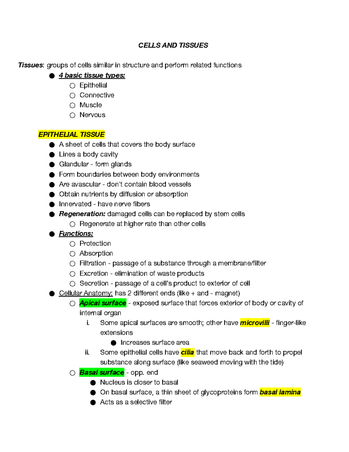 Cells and Tissues - Anatomy Lecture Notes - CELLS AND TISSUES Tissues ...