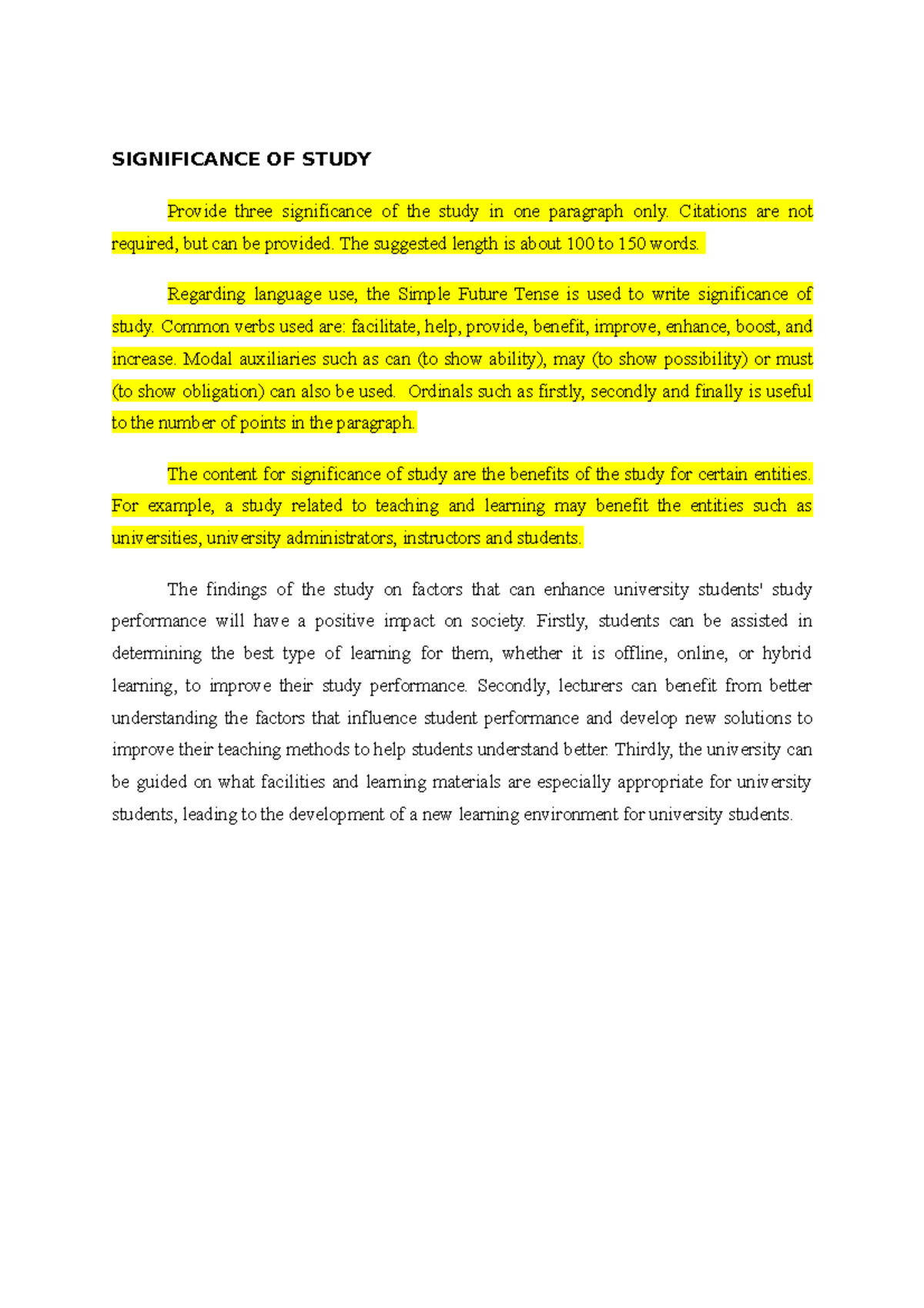 Significance of Study - SIGNIFICANCE OF STUDY Provide three ...