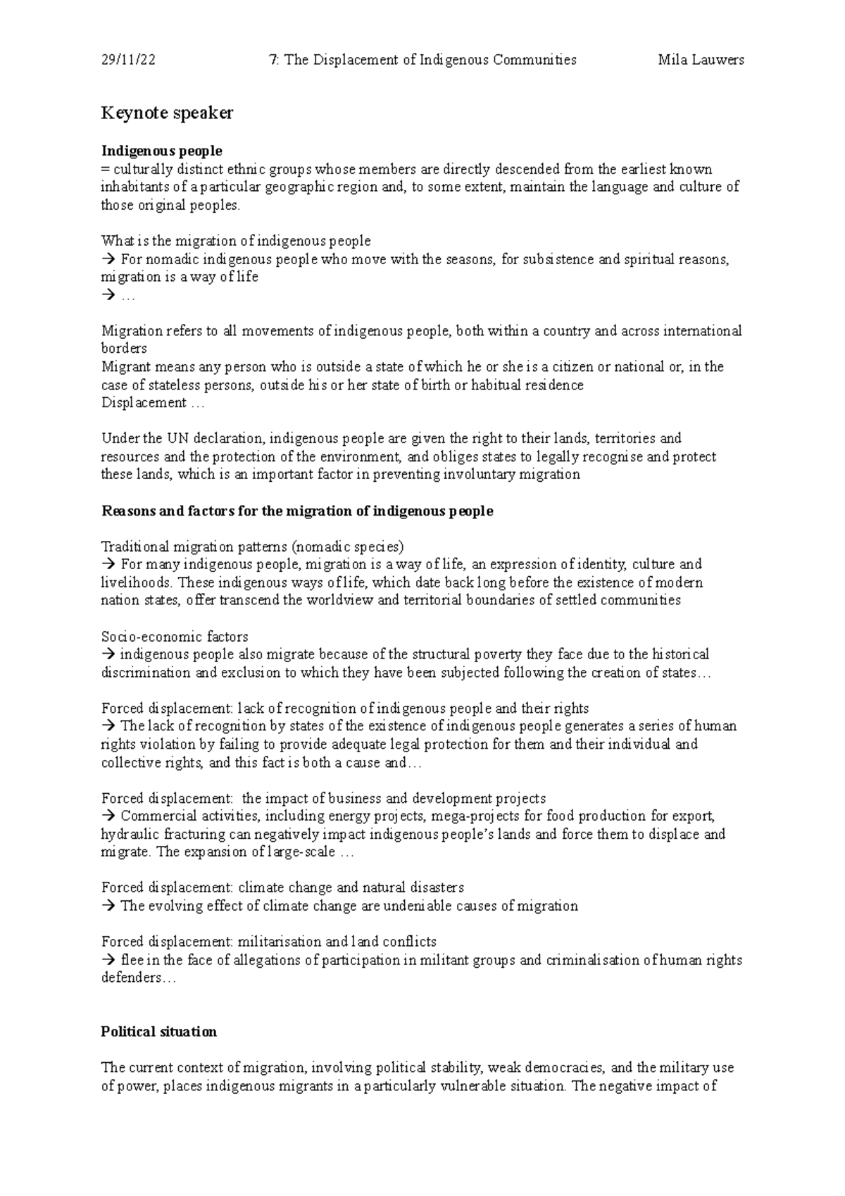 Debate 7: displacement of indigenous communities - 29/11/22 7: The ...