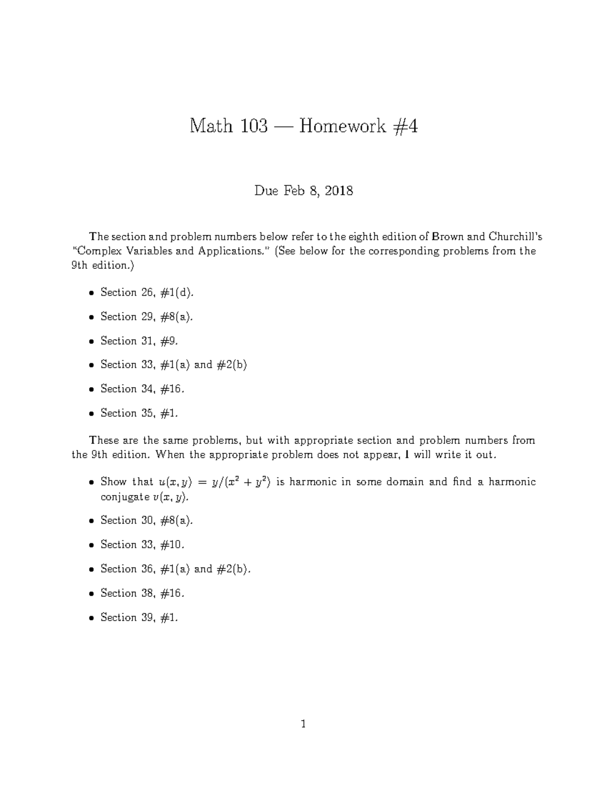 Math103Homework 4 - Math 103 (Complex Variables) Winter 2018 - Math 103 ...