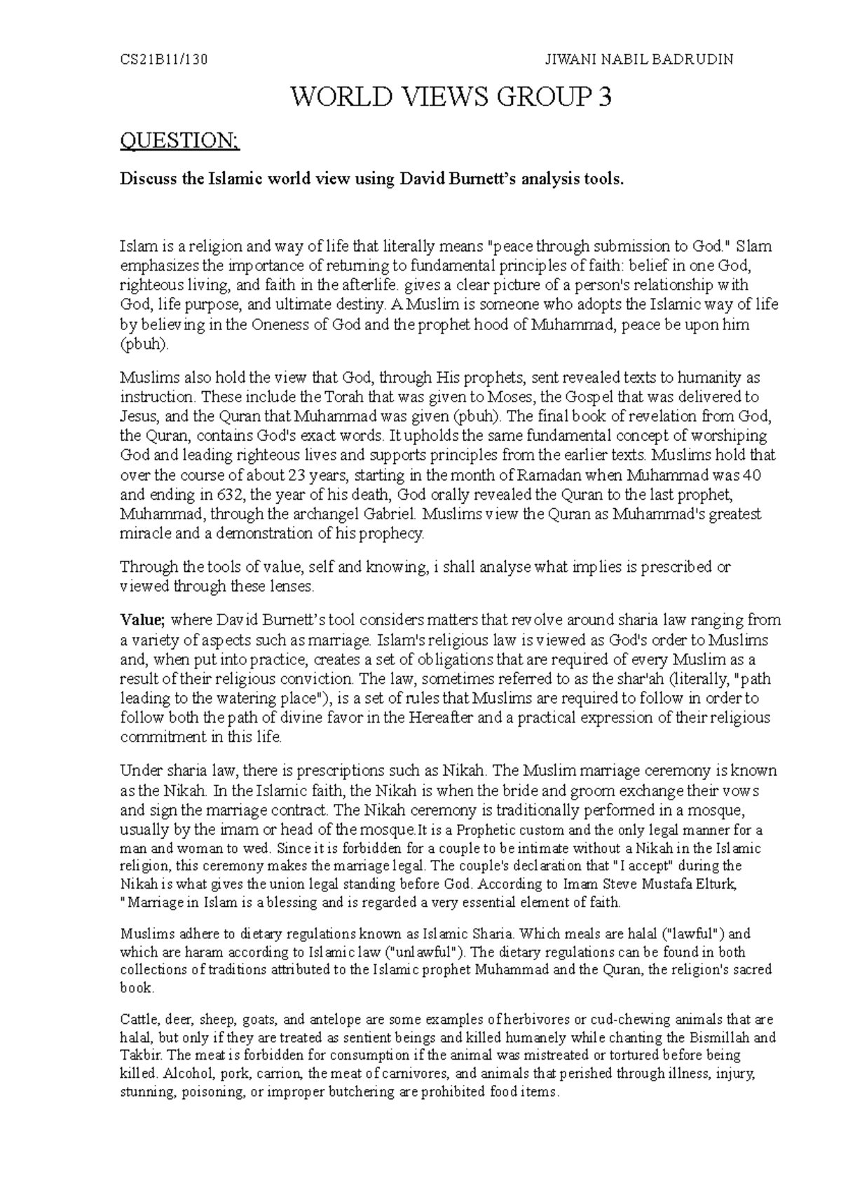 World Views WORK - CS21B11/130 JIWANI NABIL BADRUDIN WORLD VIEWS GROUP ...