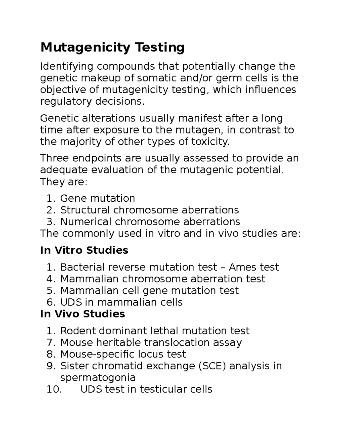 Bio 37 - Notes - Mutagenicity Testing Identifying compounds that ...